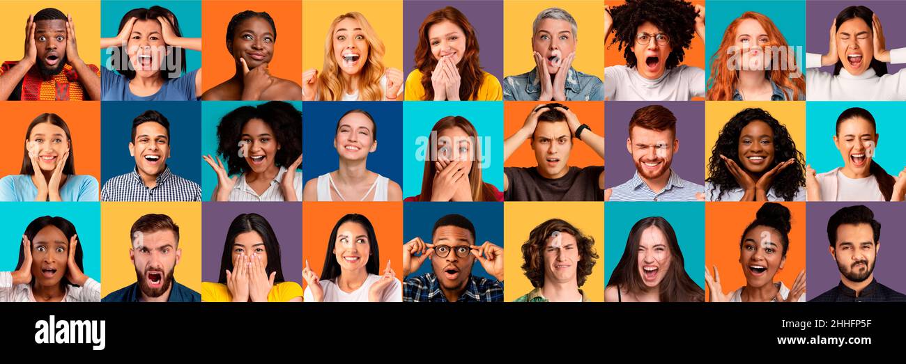People posing on colorful studio backgrounds, showing different ...