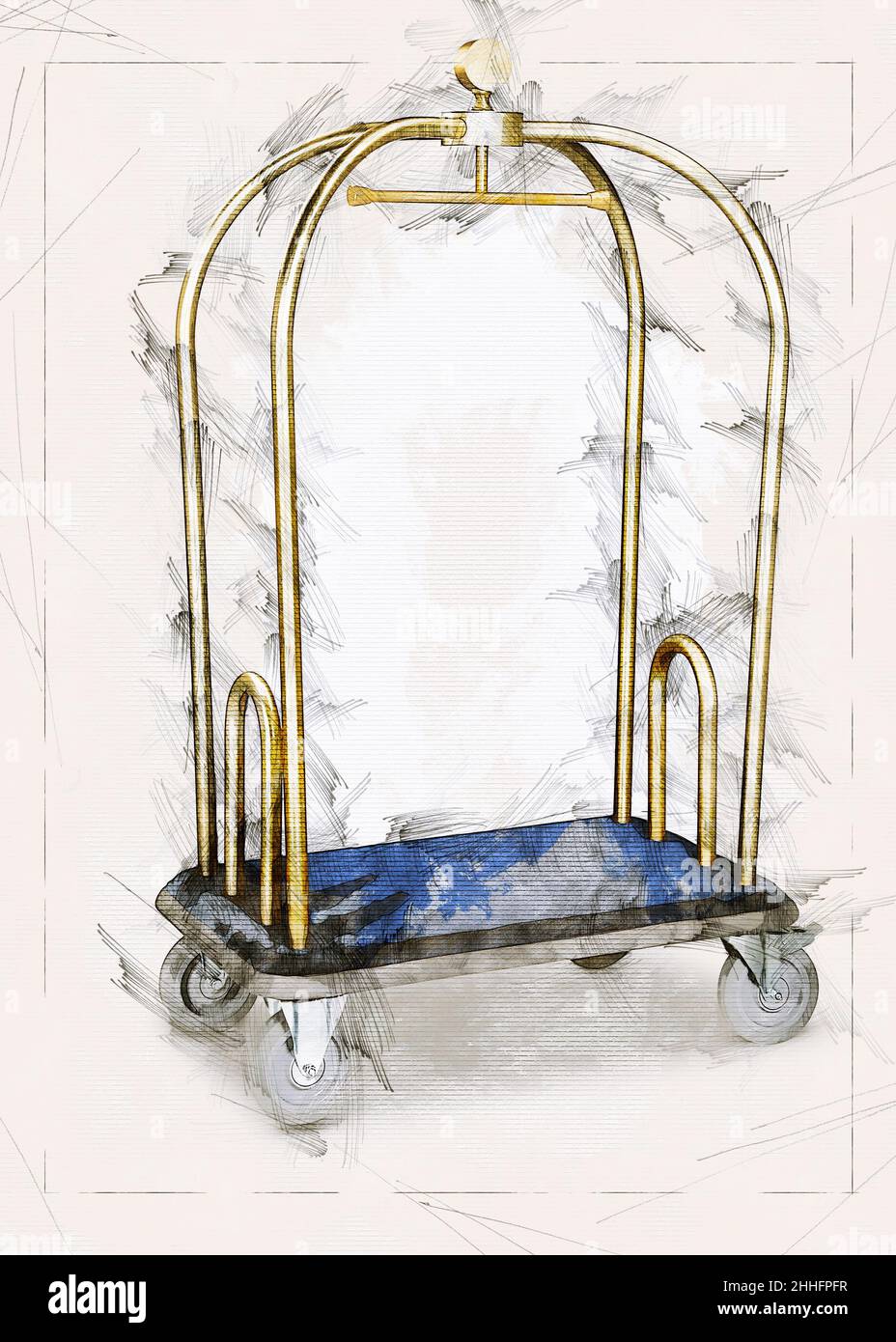 illustration Sketch of a luxury hotel baggage cart Stock Photo - Alamy