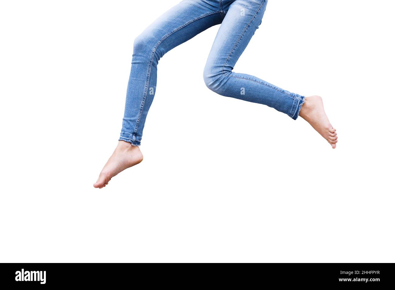Female legs in blue fashion jeans isolated on white.Top view and copy ...