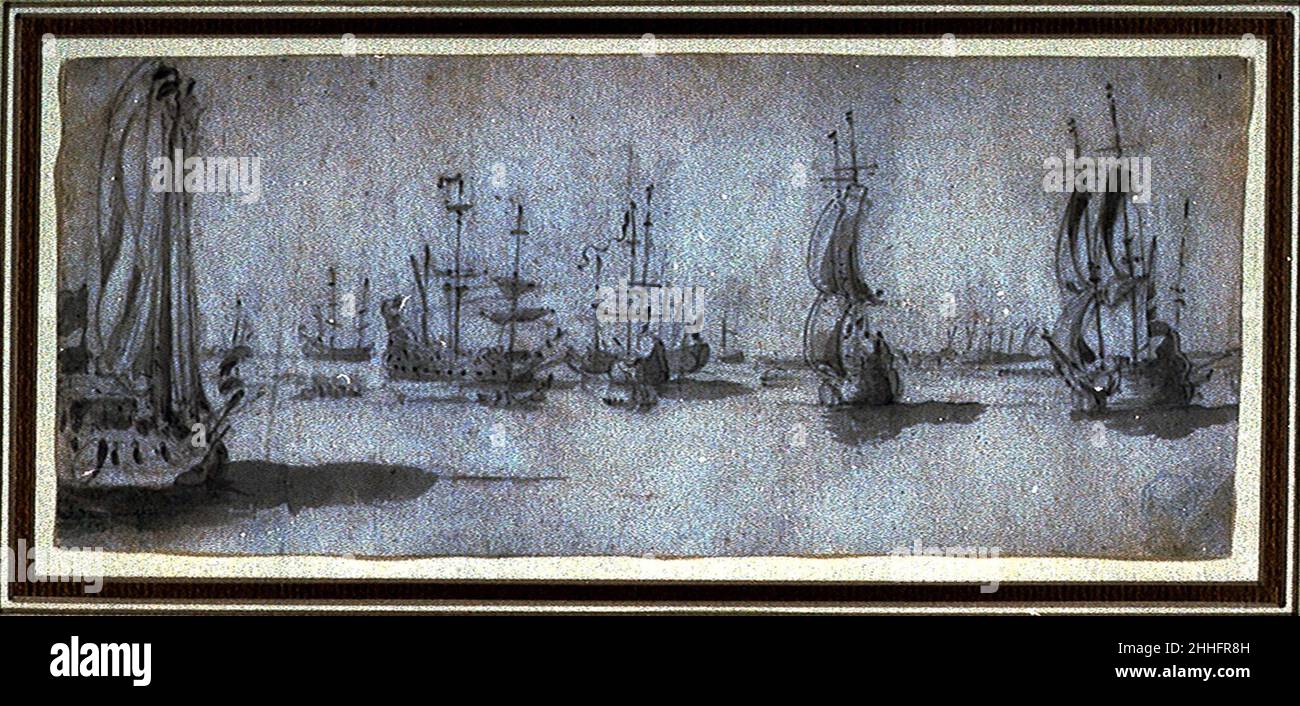 States yacht and two ships under way; other ships at anchor Stock Photo ...