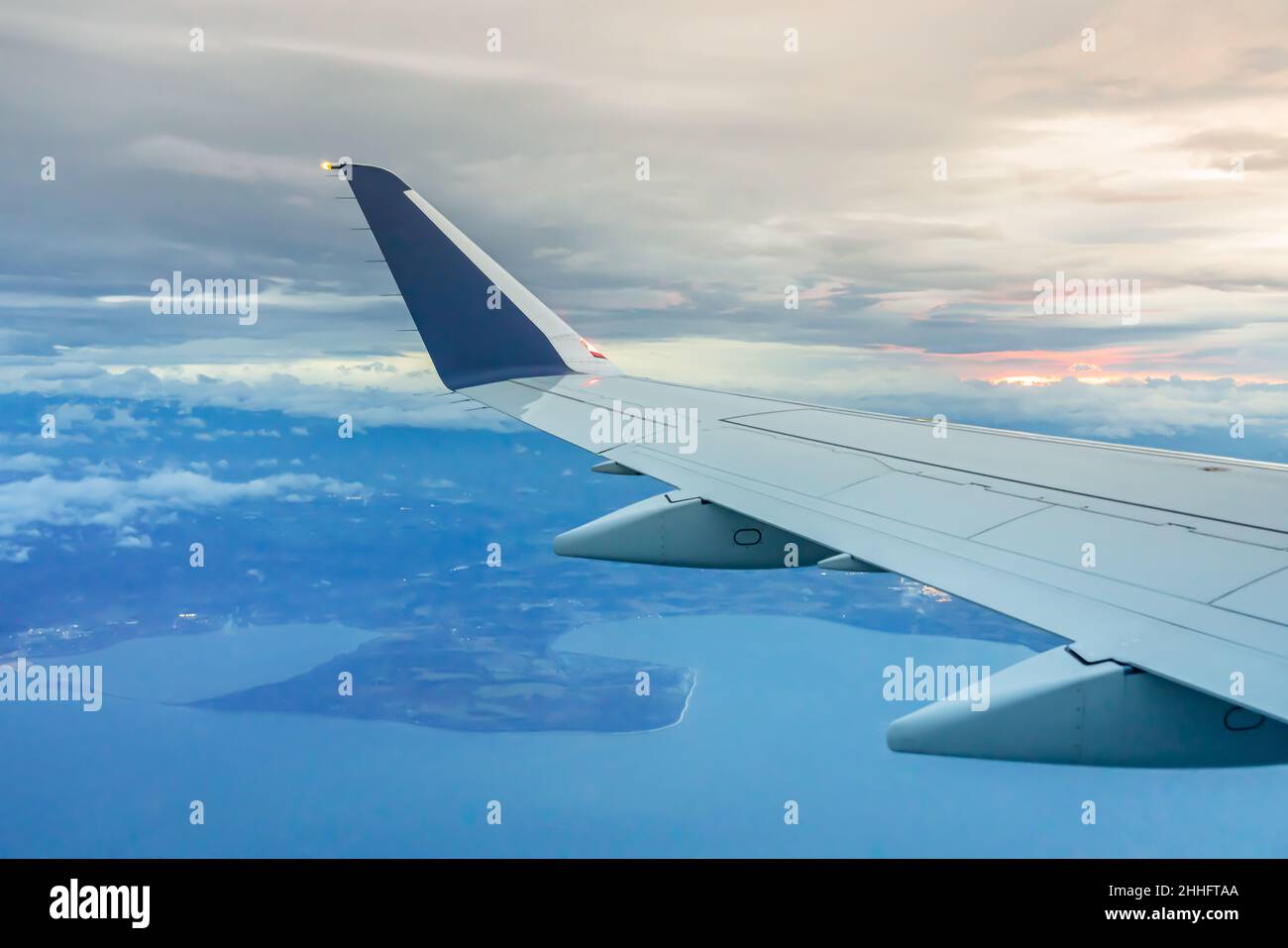 Airplane wing over Seattle Iced Mountains, United States of America ...
