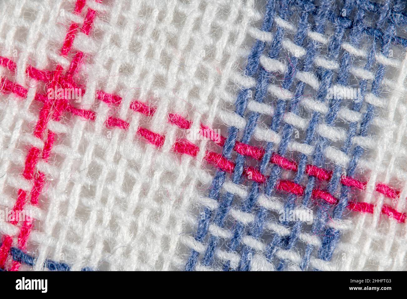 Macro close-up of 100% cotton tea towel fabric, showing cloth warp and ...