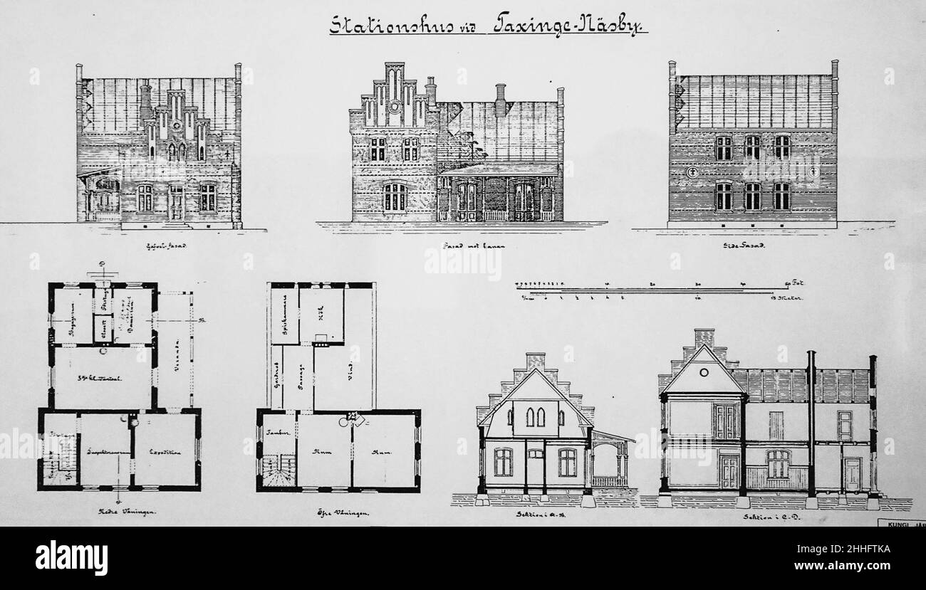 Stationshus Taxinge-Näsby, ritning Stock Photo - Alamy