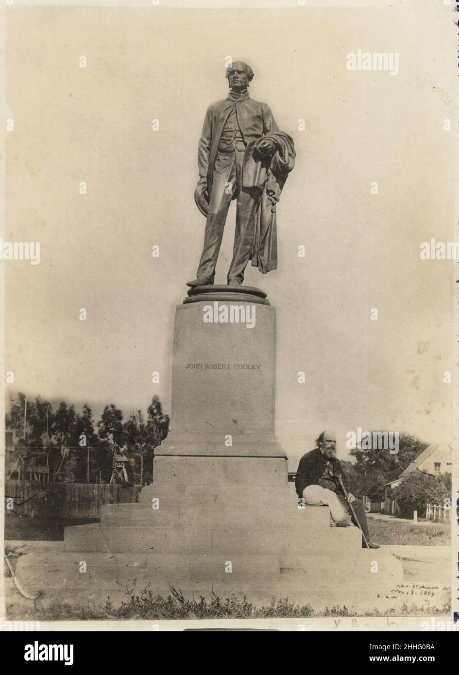 Statue of John Robert Godley with Dr A. C. Barker seated below Stock ...