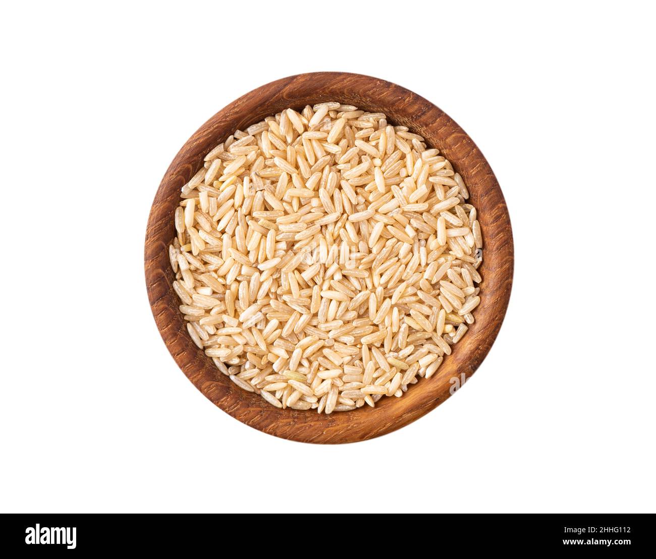 Bowl with brown rice isolated on white background. Close-up. Grain rice ...