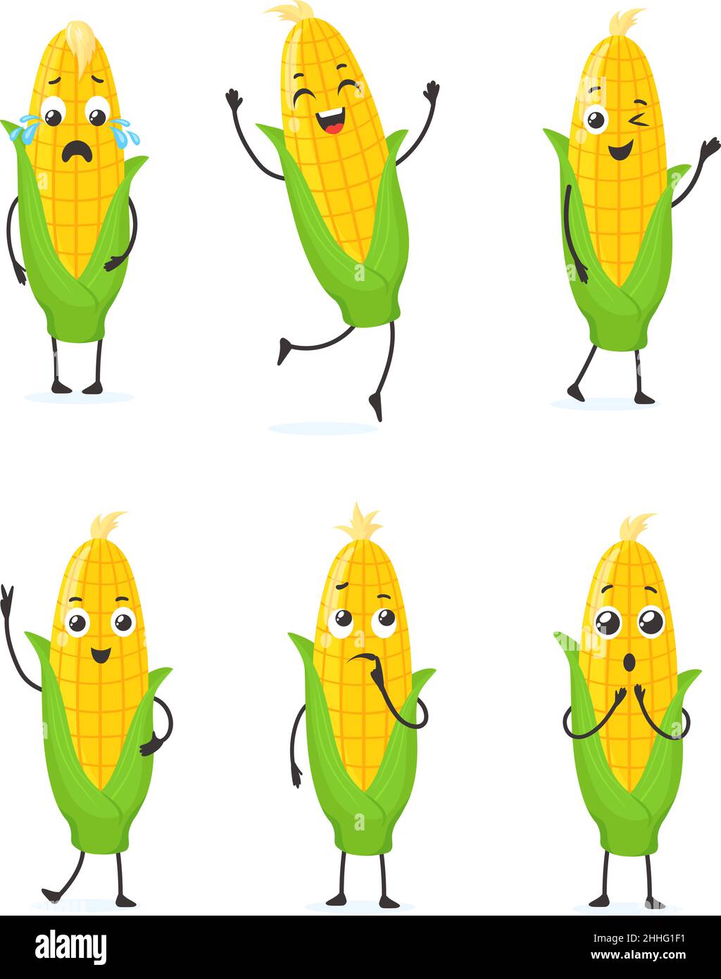 Maize emoji. Cartoon cute corn character, funny corncob emoticons ...