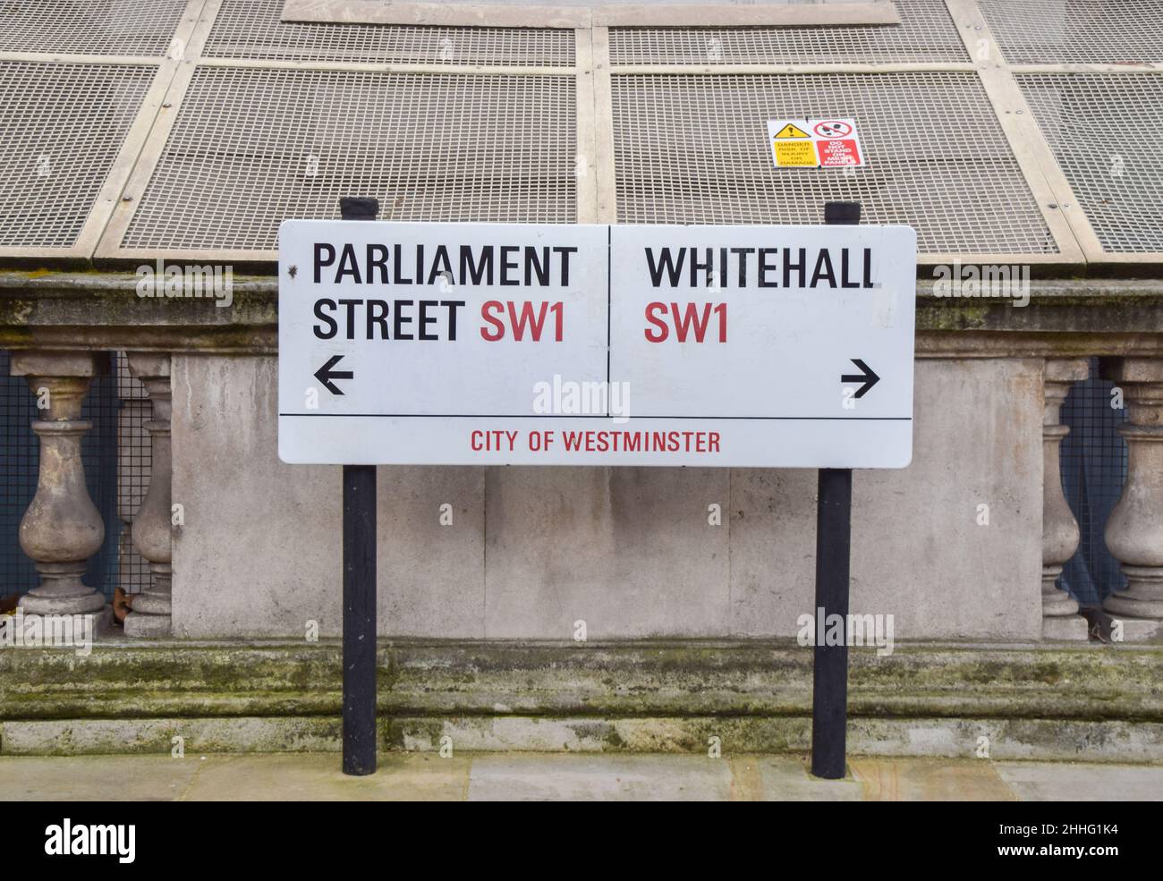 Parliament Street and Whitehall signs detail, London, UK, 24 January ...