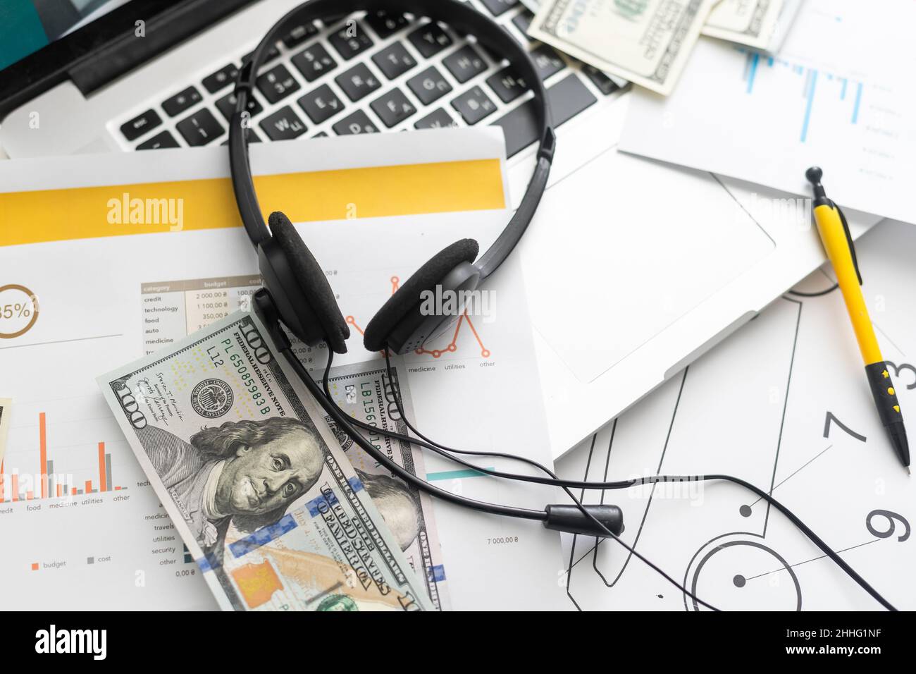 Electronic netbook technology with business infographics on laptop ...