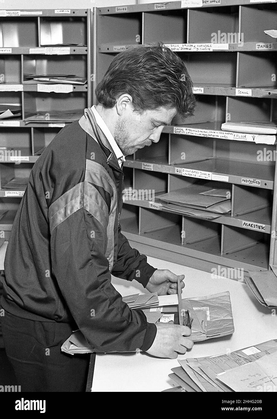 Mail room, hospital, Nottingham UK 1991 Stock Photo - Alamy