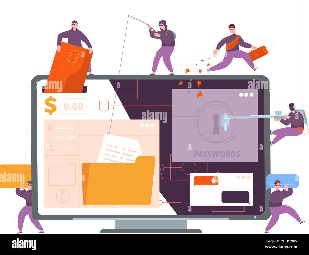 Cyber burglars. Hackers steal personal information, internet scam ...