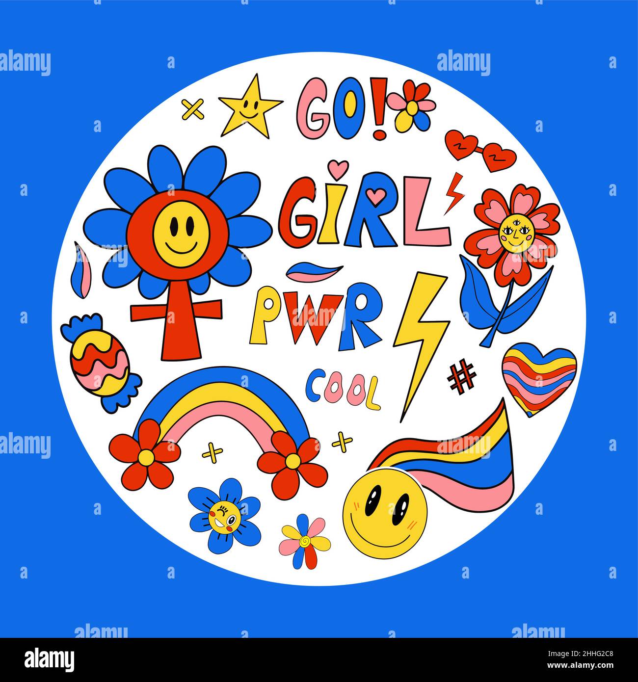 Girl Power Poster In Round Shape With Fashion Patch Badges Feminism