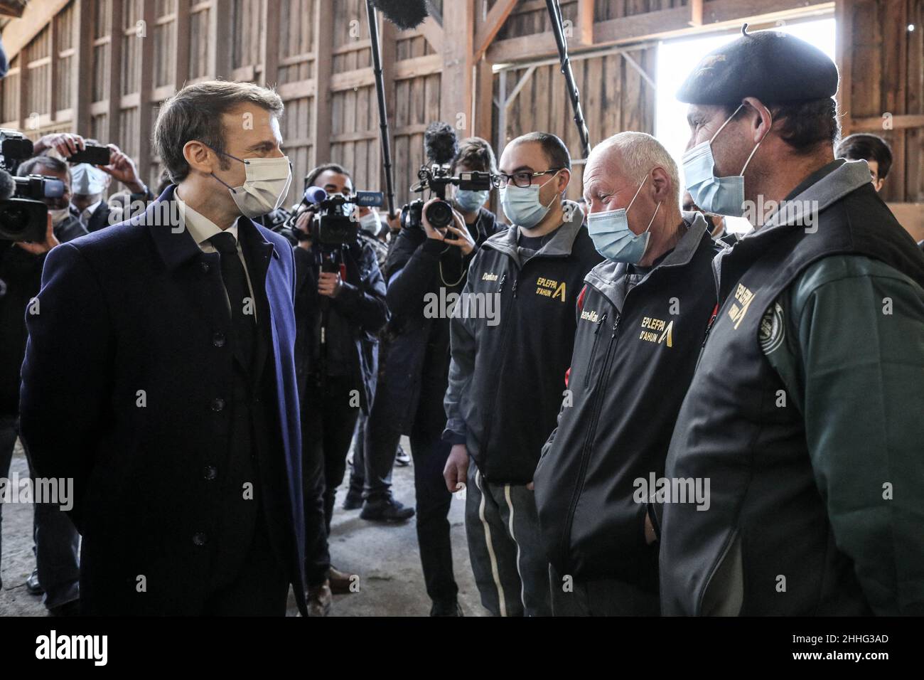 Ahun, France. 24th Jan, 2022. French President Emmanuel Macron visits ...