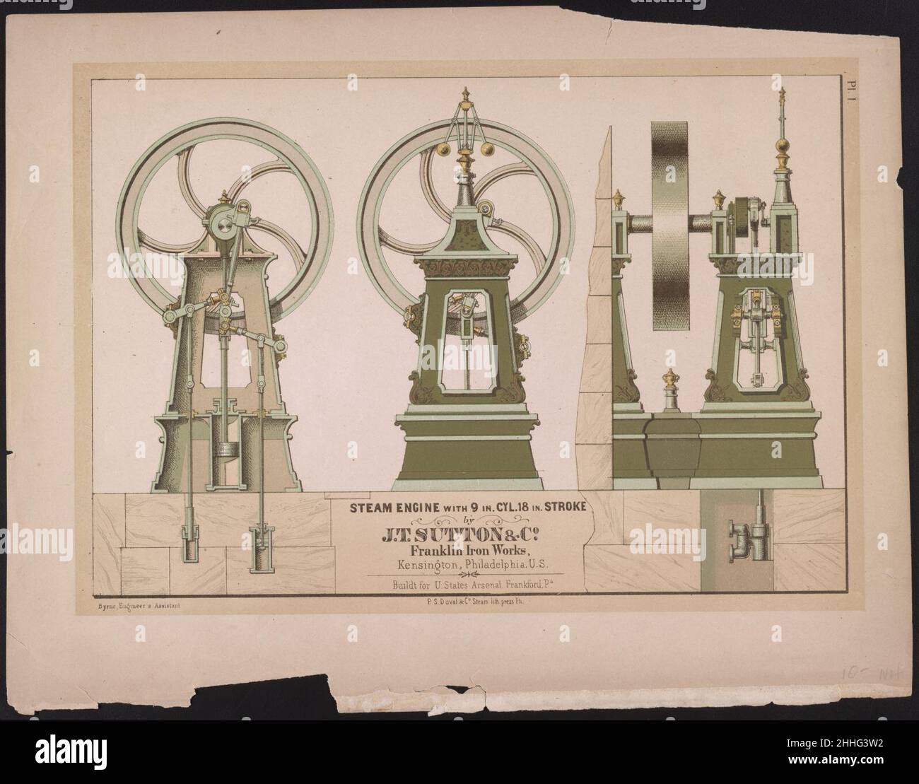 Steam engine with 9 in. cyl. 18 in. stroke by J.T. Sutton & Co ...