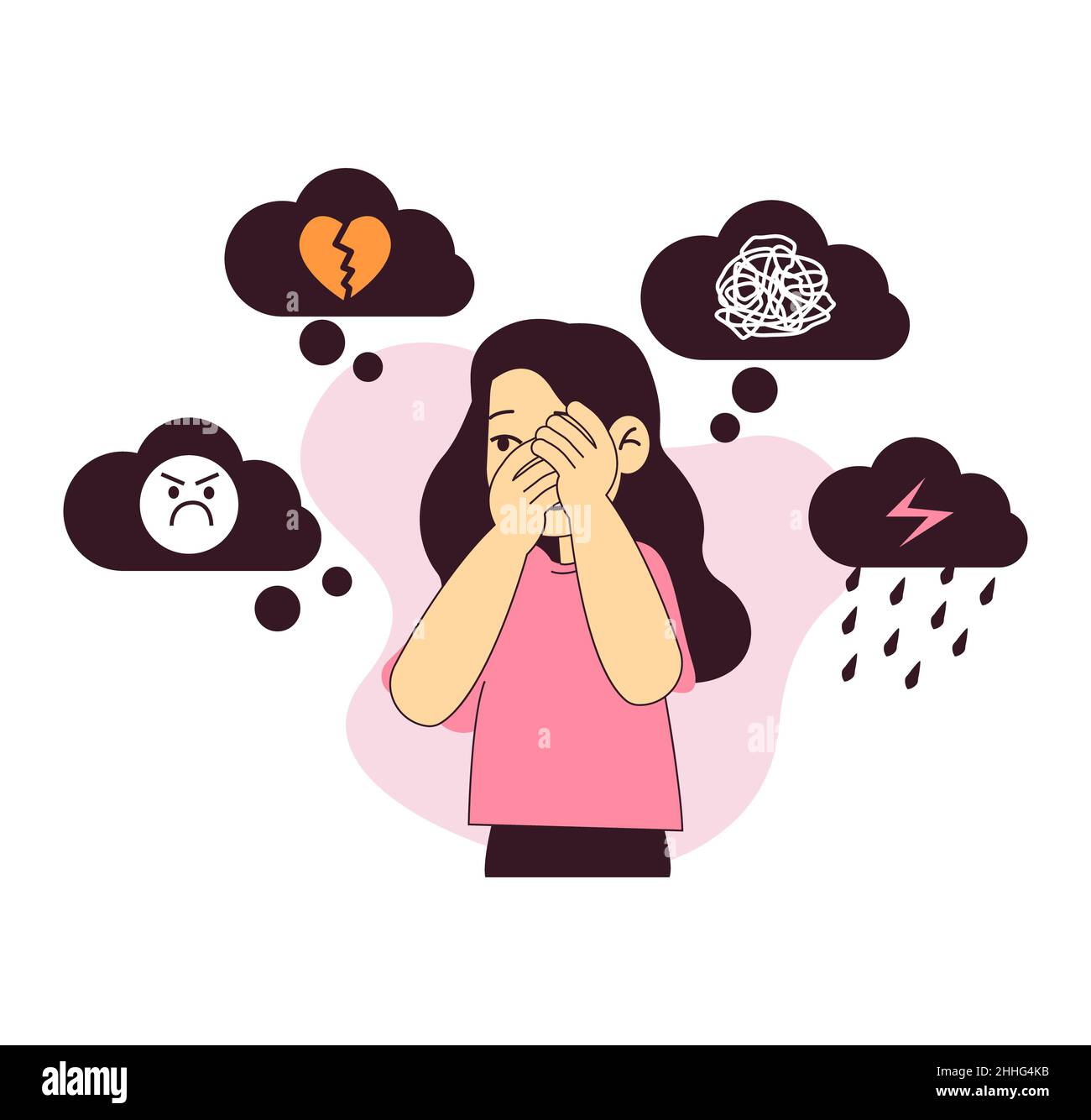 Illustraton of depression issue. Young girl have mental problems ...