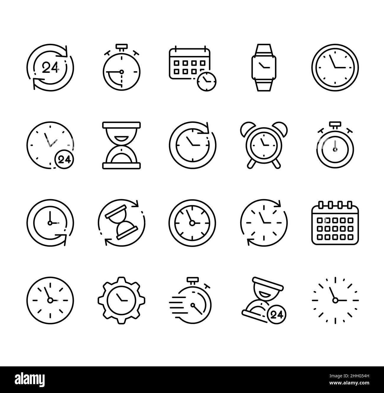 Set of time icons. Clock pictograms. Flat symbol for web. Watch line ...