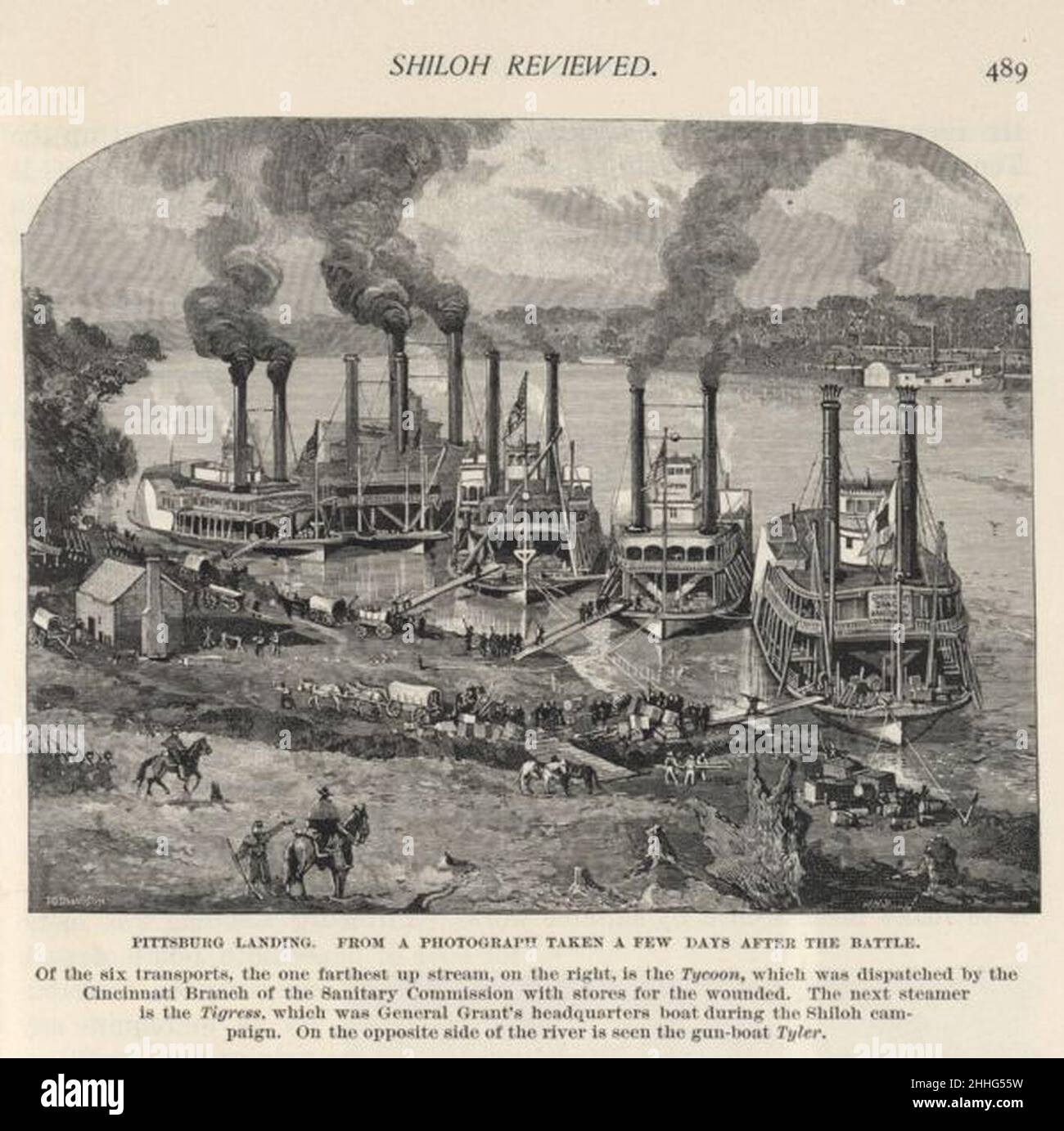 Steamers tied up at Pittsburg Landing on the Tennessee River c.1862 ...