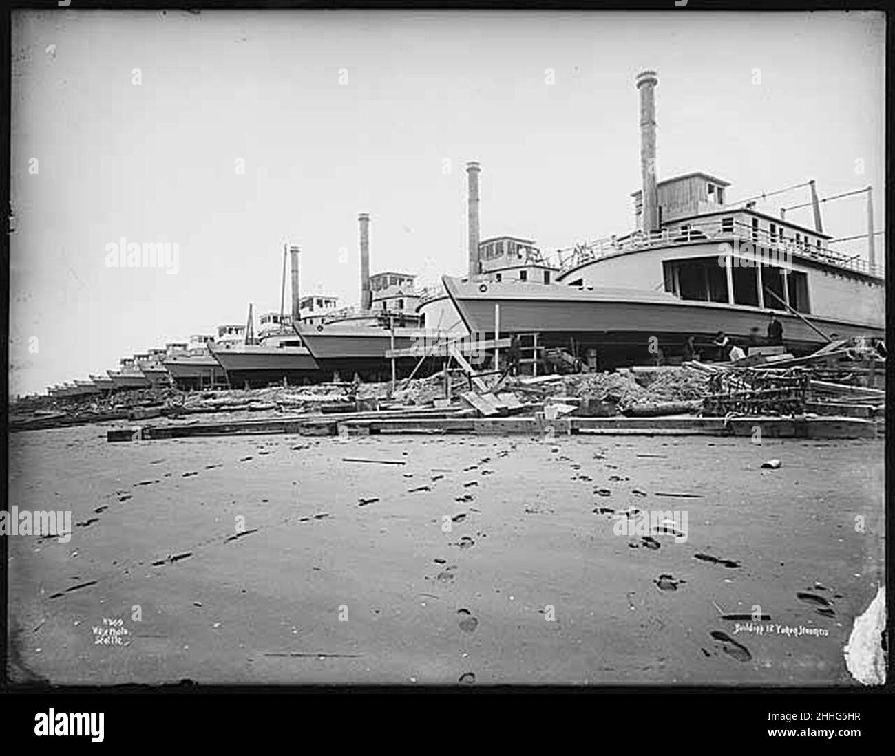 Steamships being built at Moran Brothers shipyard, Seattle, 1898 Stock ...