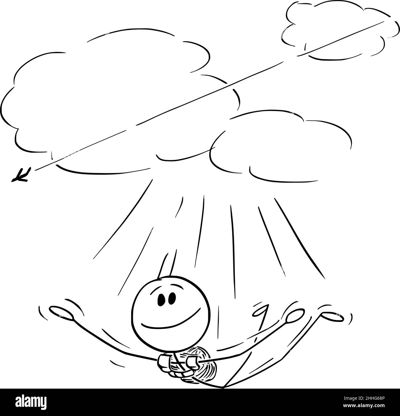 Skydiver Jumping with parachute and Flying Through Air, Vector Cartoon ...