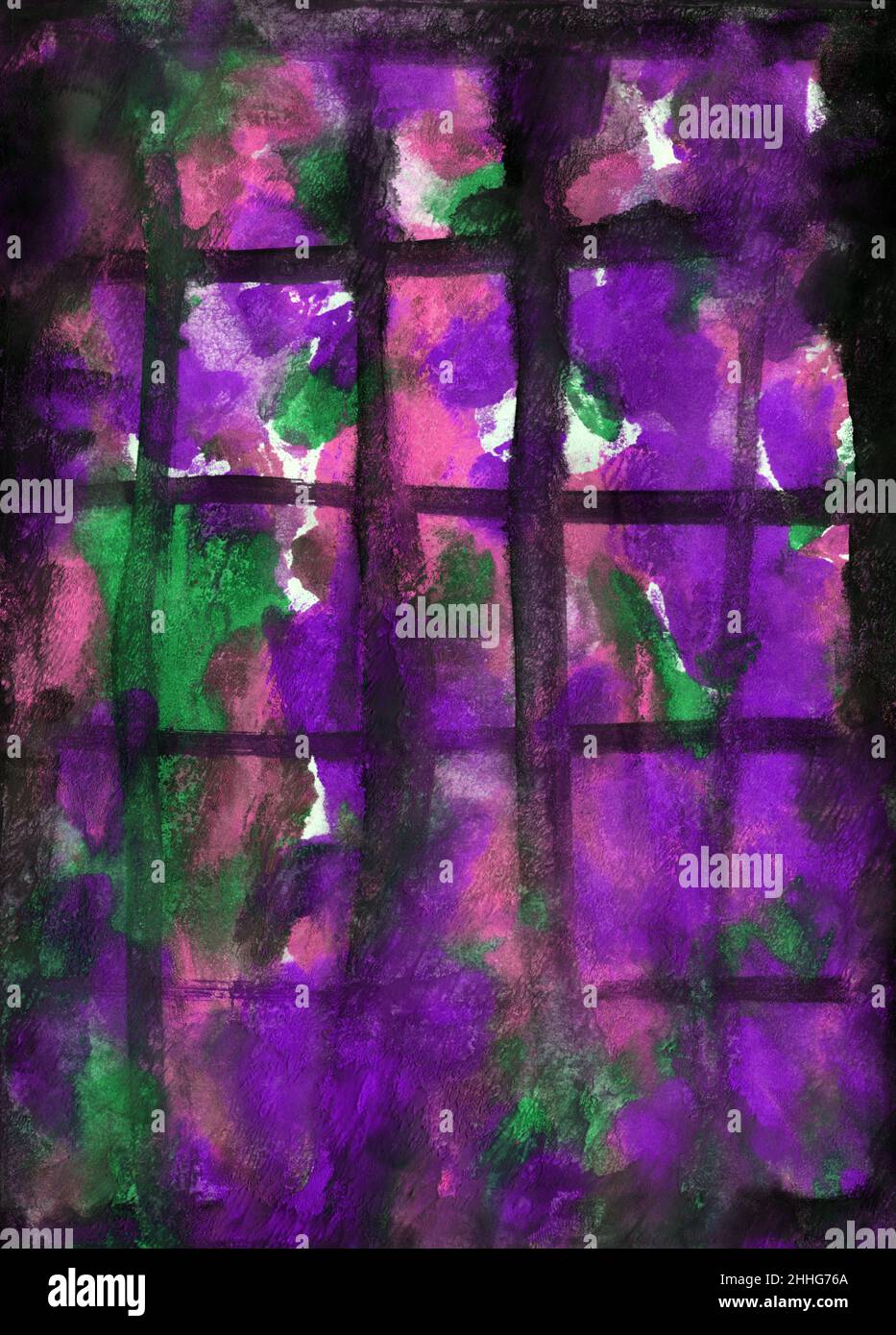 Hand drawn watercolor checkered pattern in green-violet-pink colors ...