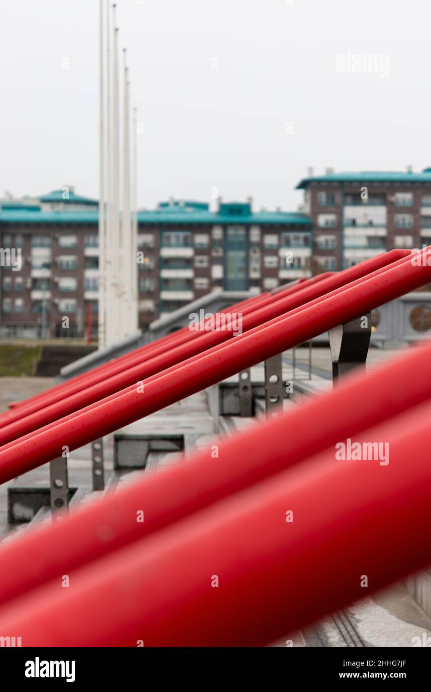 Close up of a railing at the concrete stairs outdoors Stock Photo - Alamy