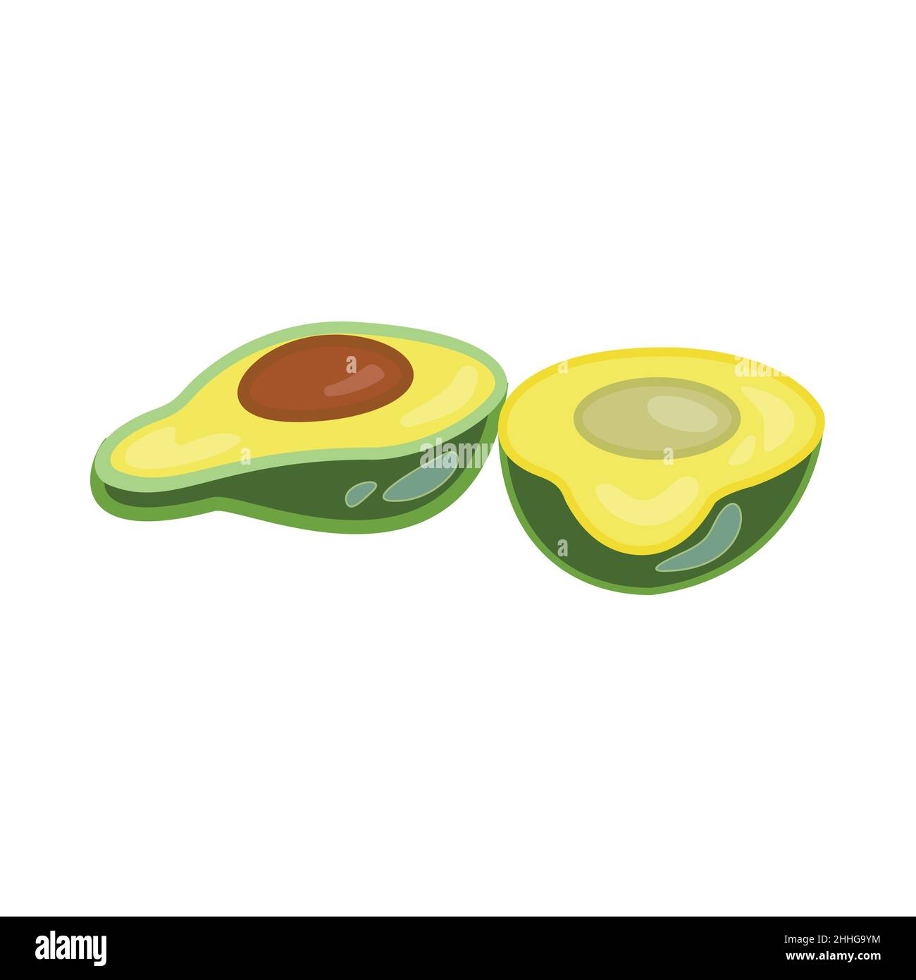 Isolated whole and half avocado on white. Flat vector illustration in a ...