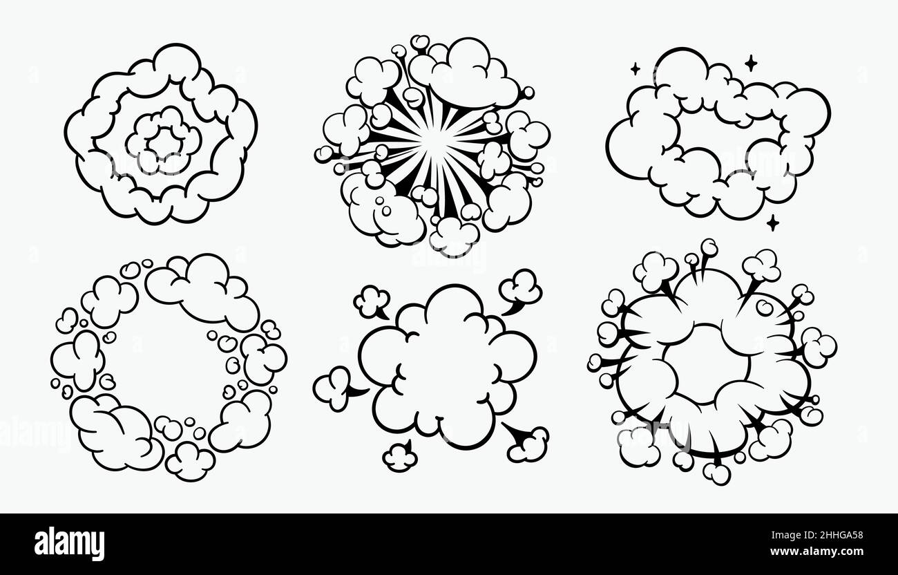 Comic clouds, cartoon vector clouds in line style isolated on light ...