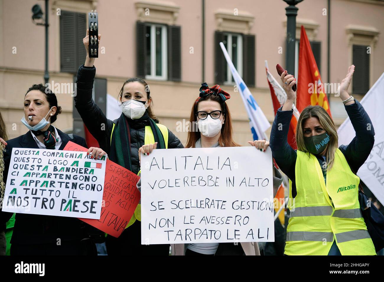 Italy, Rome, April 28, 2021 : Pilots, hostesses and workers of the ...