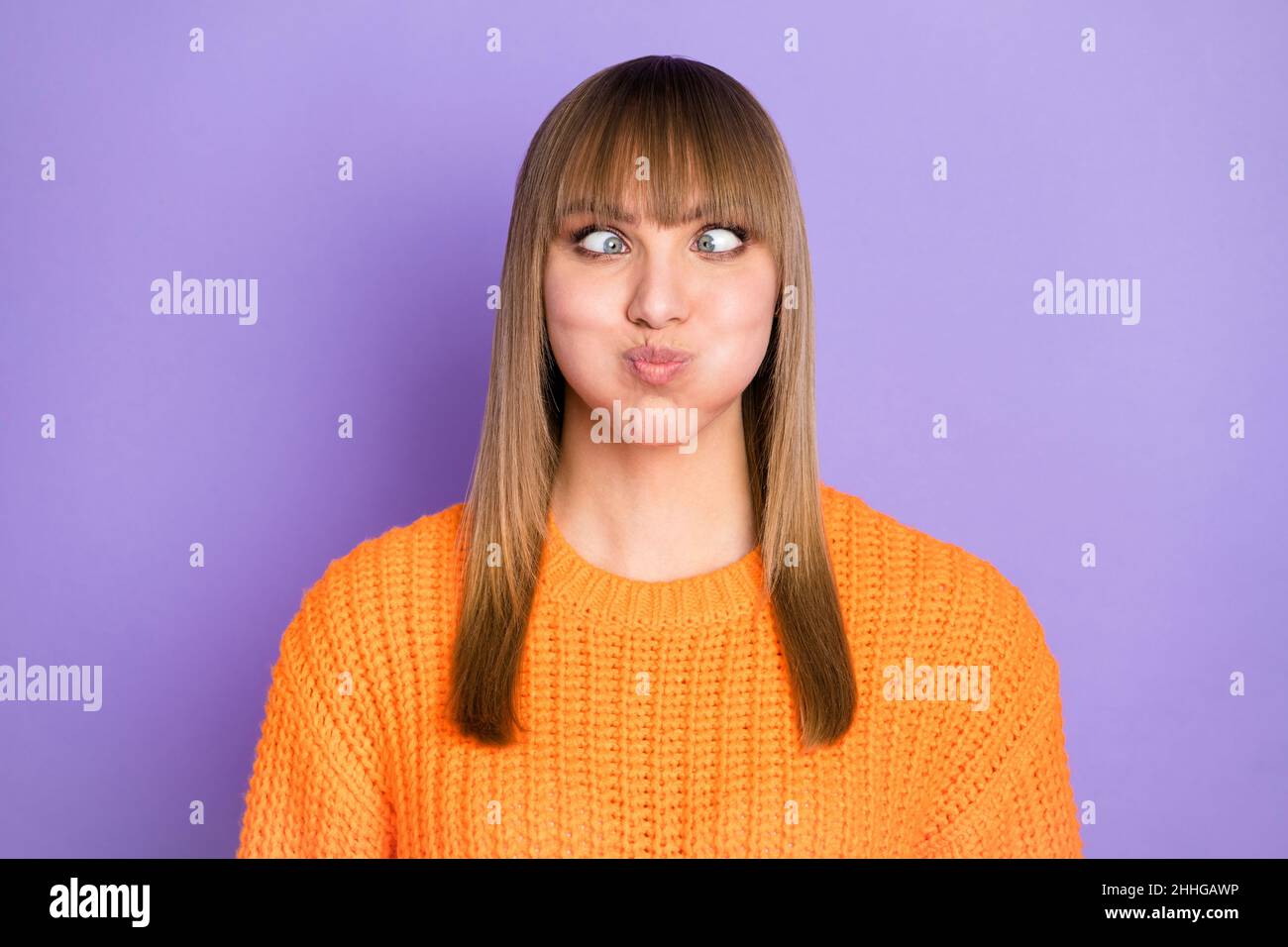 Puffed cheeks woman hi-res stock photography and images - Alamy
