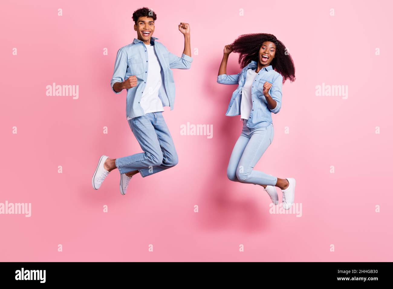 Full length body size view of beautiful cheerful trendy friends ...