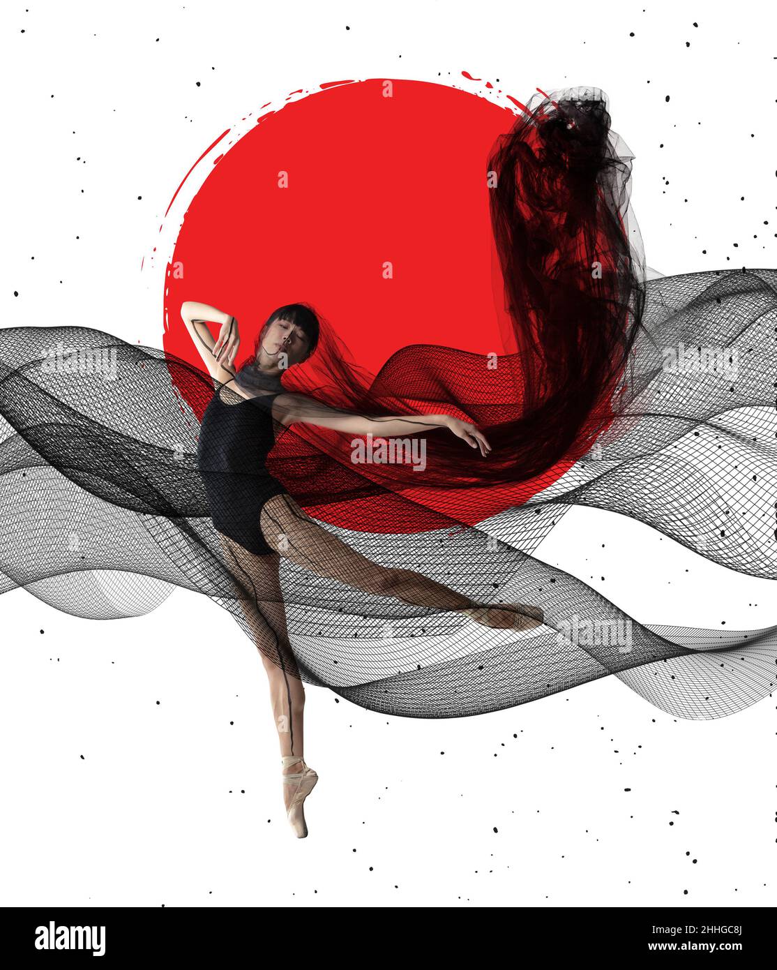 Portrait of young adorable Japanese ballerina dancing with transparent ...