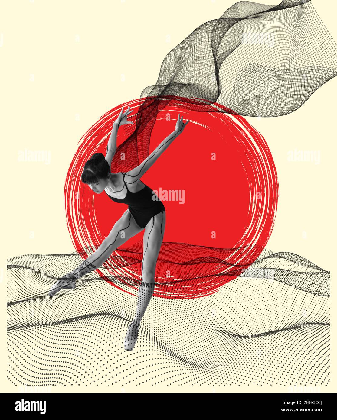 Portrait of young adorable Japanese ballerina dancing with transparent ...