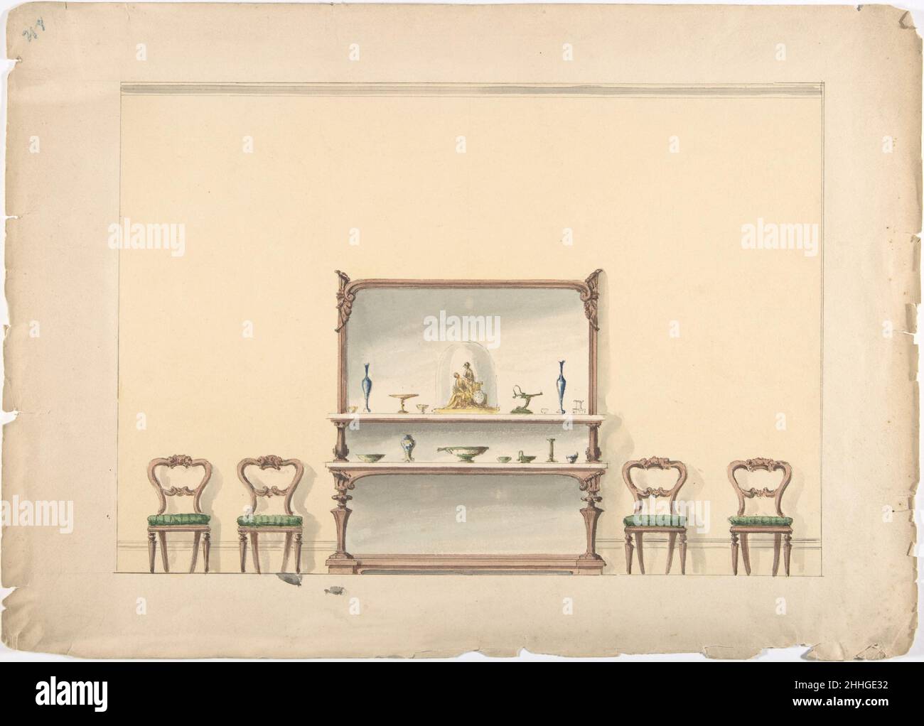 Design for a Mirrored, Marble-topped Sideboard and Four Chairs early ...