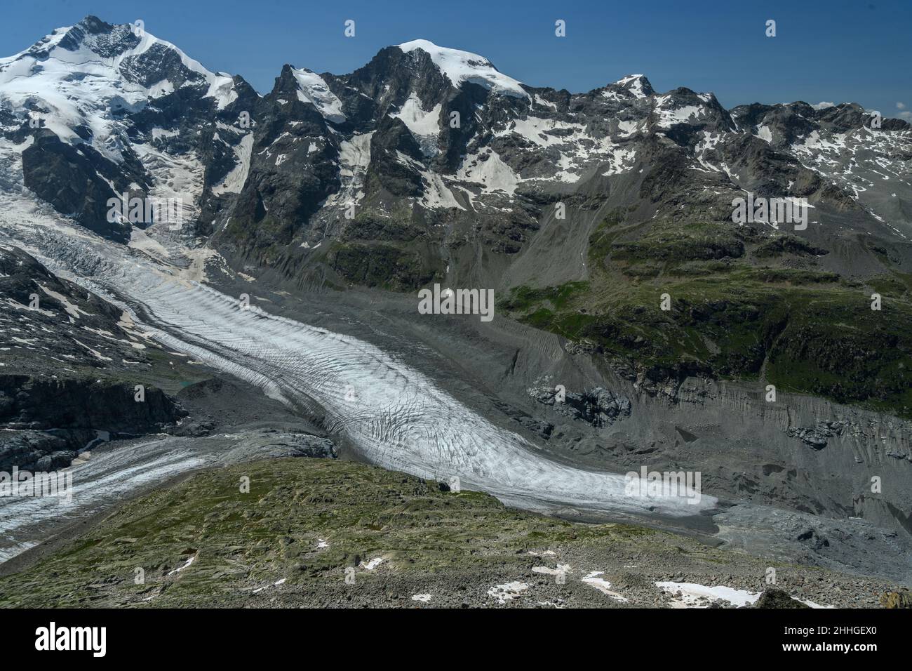 The Morteratschgletscher, or Morteratsch Glacier, in the Bernina Range ...