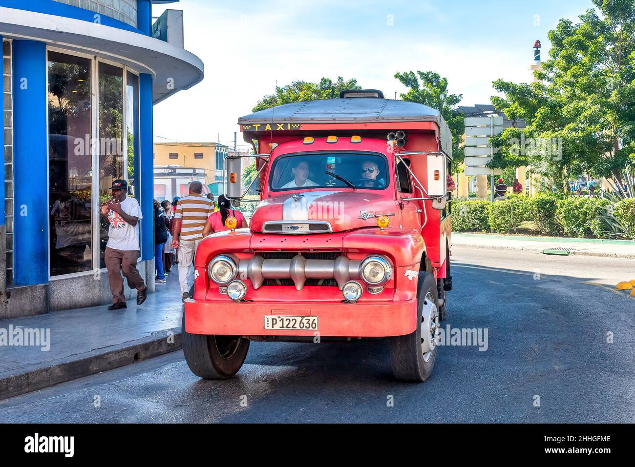 Urban passenger transportation using vintage American truck, Santiago ...