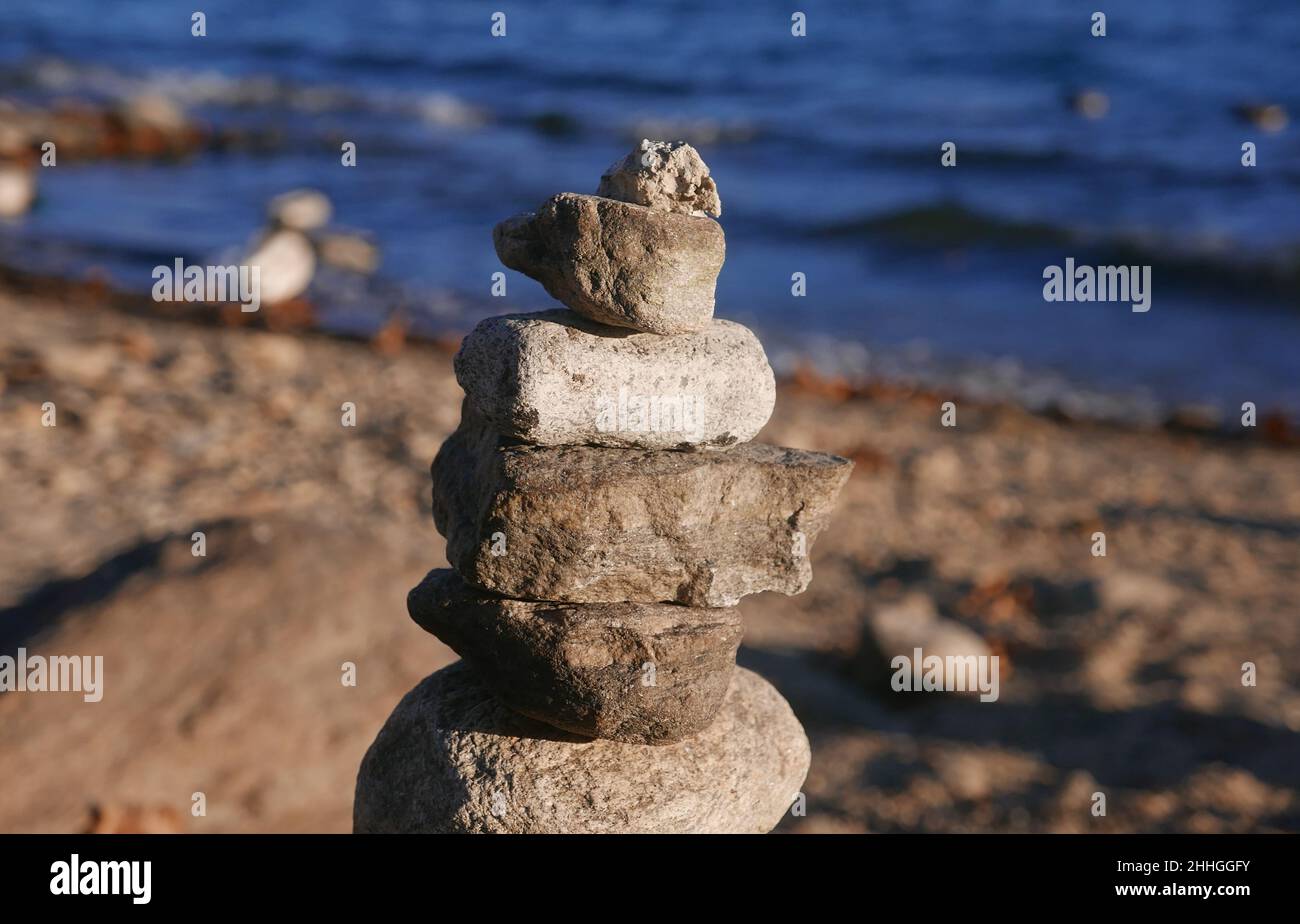 Harmony Concept pebble stone stacks on the beach Stock Photo - Alamy