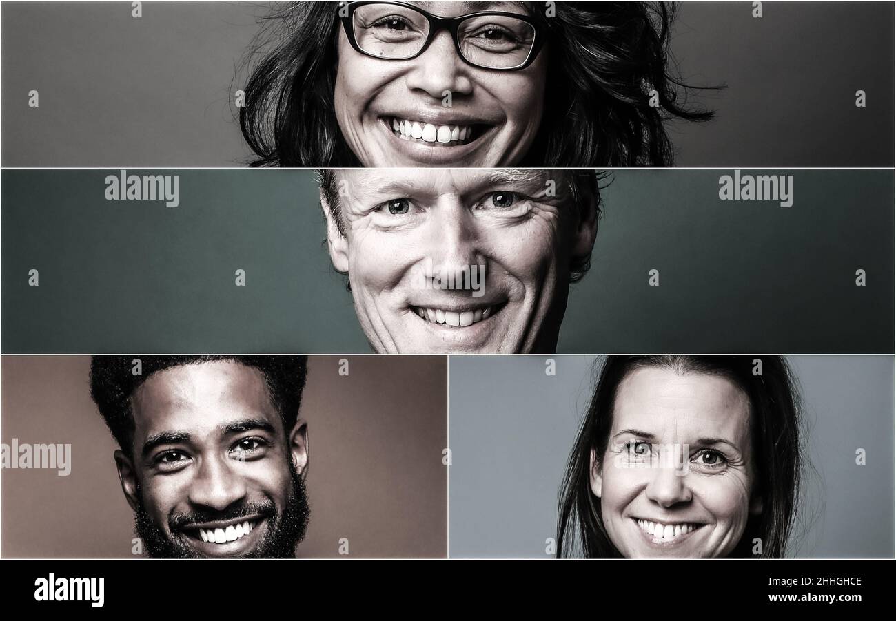 Group of people in a collage Stock Photo - Alamy