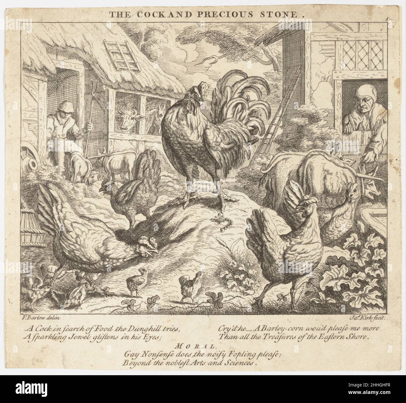 The Cock and the Precious Stone, from Aesop's Fables ca. 1760 After ...