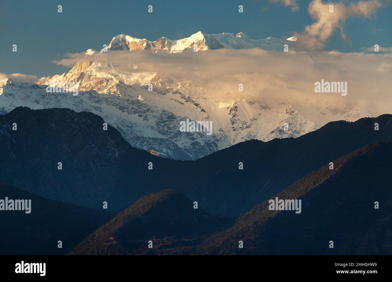 Mount Chaukhamba evening view, great Himalayan range, Uttarakhand India ...