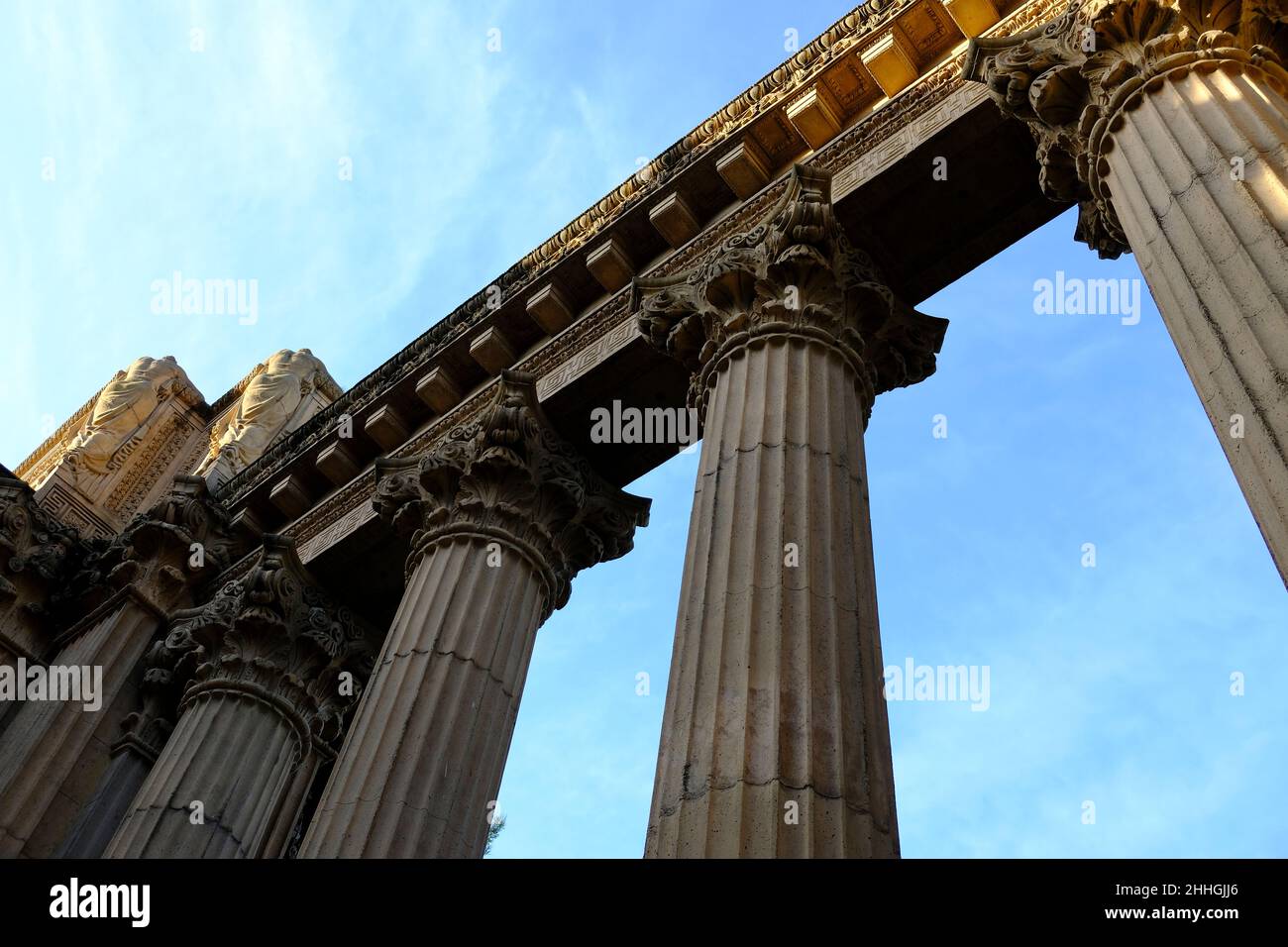 Pillars or columns on a building with sky and light architecture Stock ...