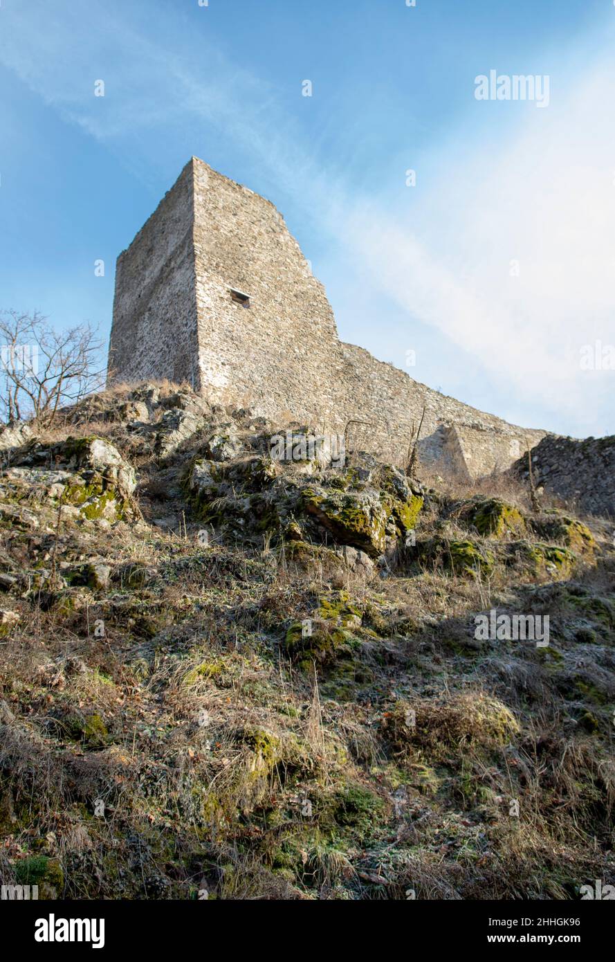 Ruins of medieval gothic castle Reviste. Revistske Podzamcie castle. Slovakia Stock Photo - Alamy