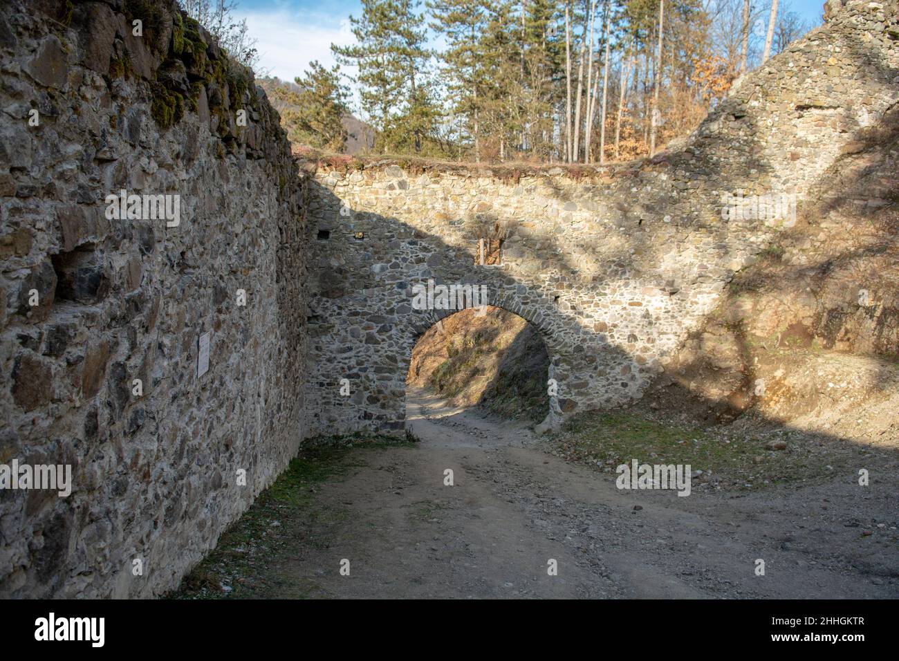 Ruins of medieval gothic castle Reviste. Revistske Podzamcie castle. Slovakia Stock Photo - Alamy