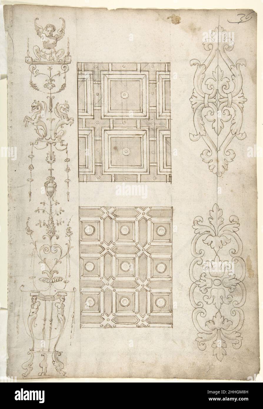 Grotesque Decoration and Ceiling Designs (Recto); Geometric Design ...