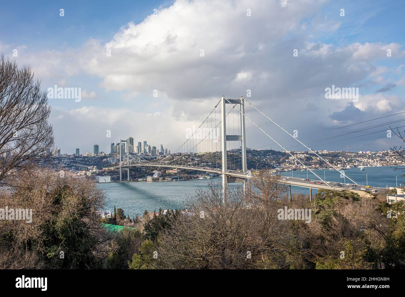 Istanbul Bosphorus panoramic photo. Beautiful sunset with clouds in ...