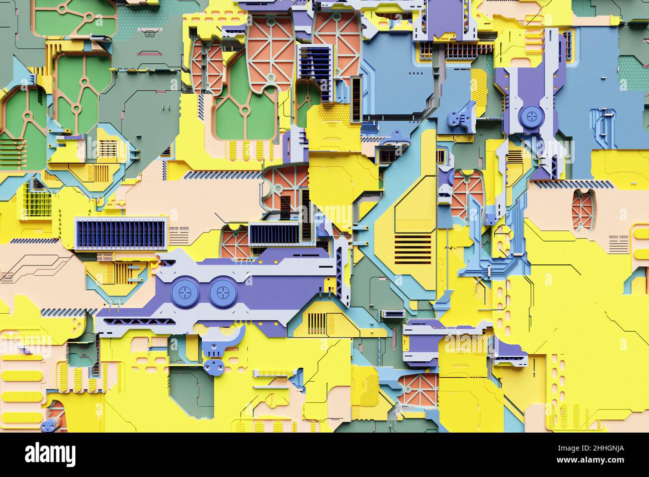 3D illustration Abstract geometric tech pattern. Grunge textured ...