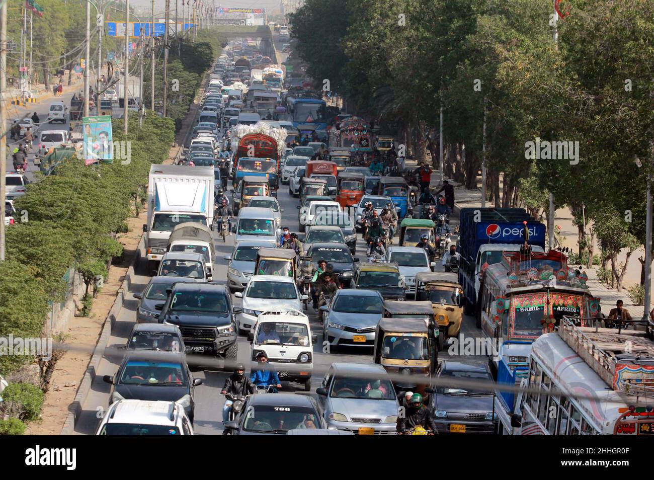 A large numbers of vehicles stuck in traffic jam due to Peoples Party ...
