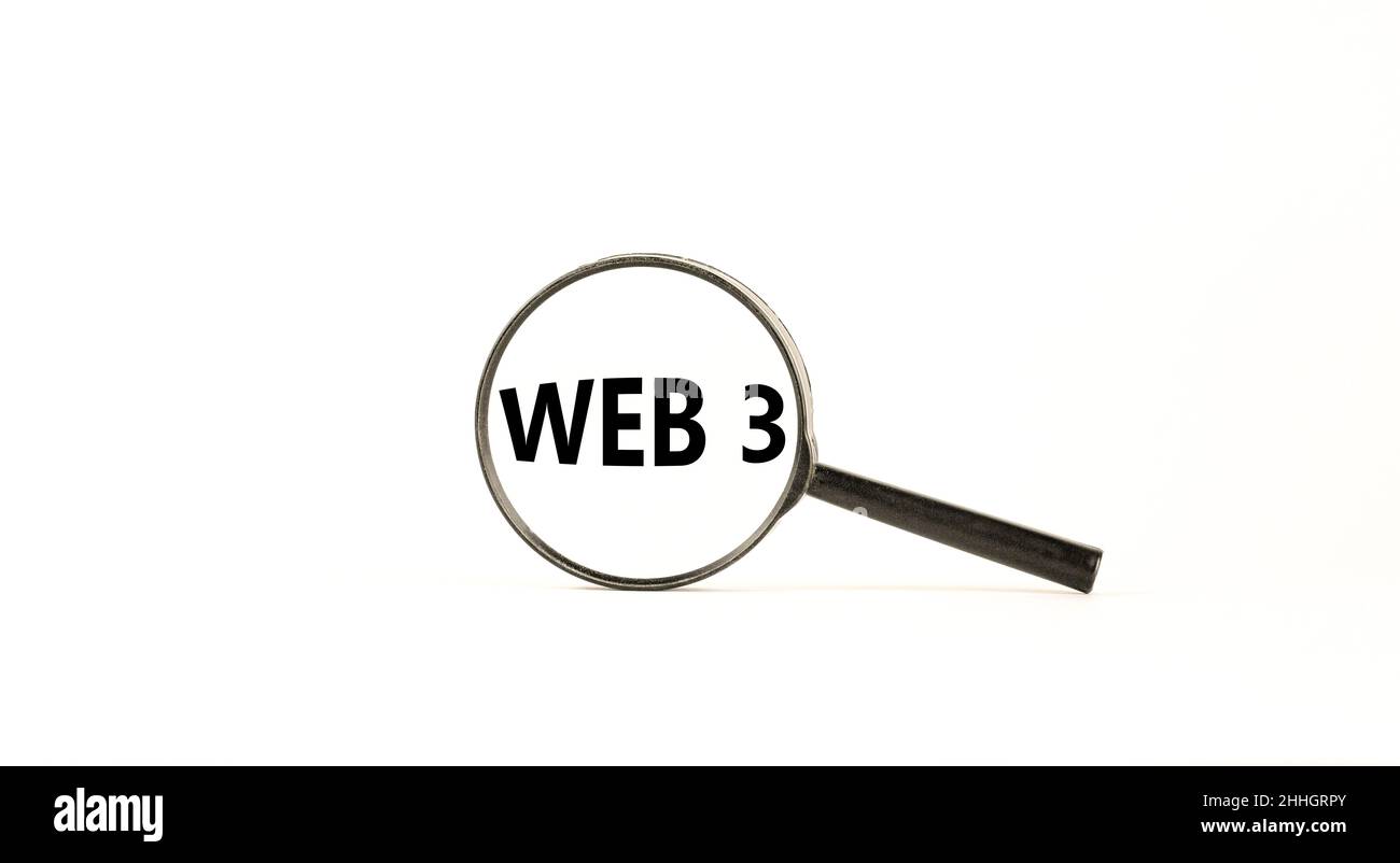 WEB 3 symbol. Concept words WEB 3. Magnifying glass. Beautiful white ...