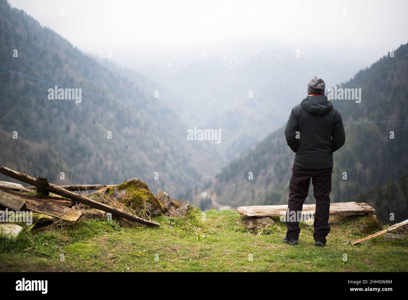 Turkey, Rear view of man standing in mountain landscape Stock Photo - Alamy