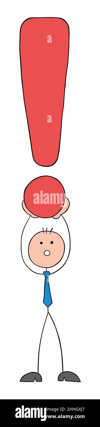 Stickman businessman holding up the man's big exclamation point. Hand ...