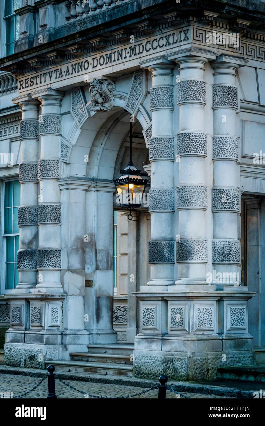 Facade in Cleveland Row SW1, in the upmarket St James's area, City of ...