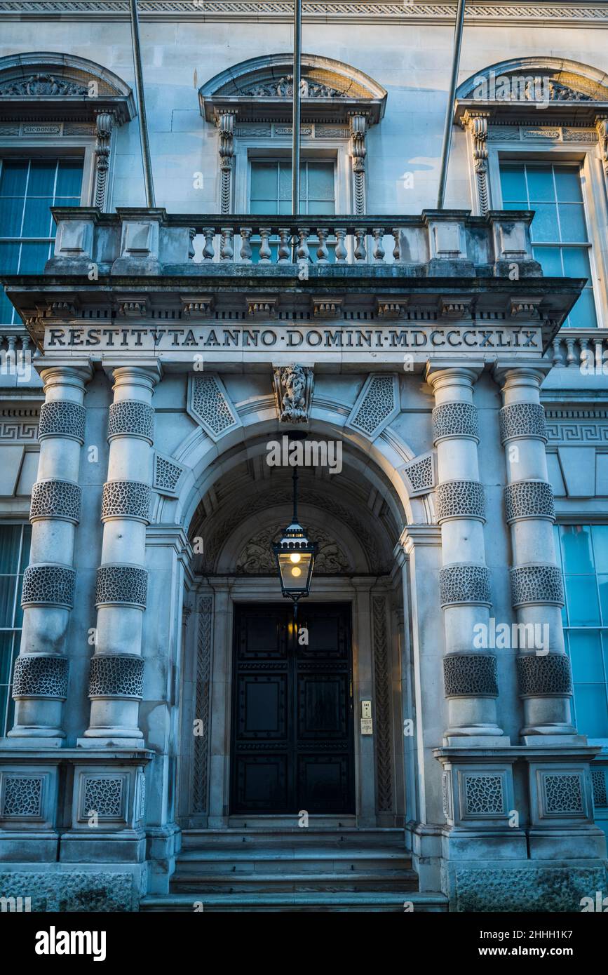 Facade in Cleveland Row SW1, in the upmarket St James's area, City of ...